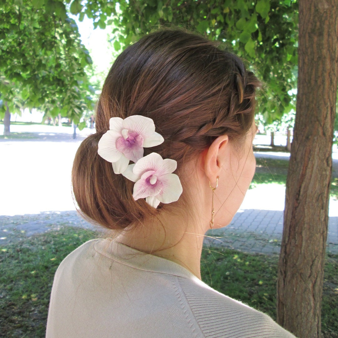 Dendrobium Orchid Hair Pin - Purple White Orchid Hairpin - Wedding Hair ...