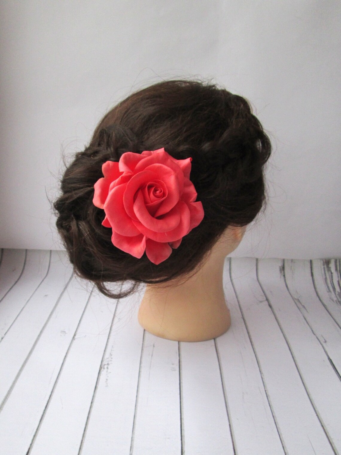 Coral Rose Hairpin Red Flowers Hair Pin Decoration Flowers - Etsy