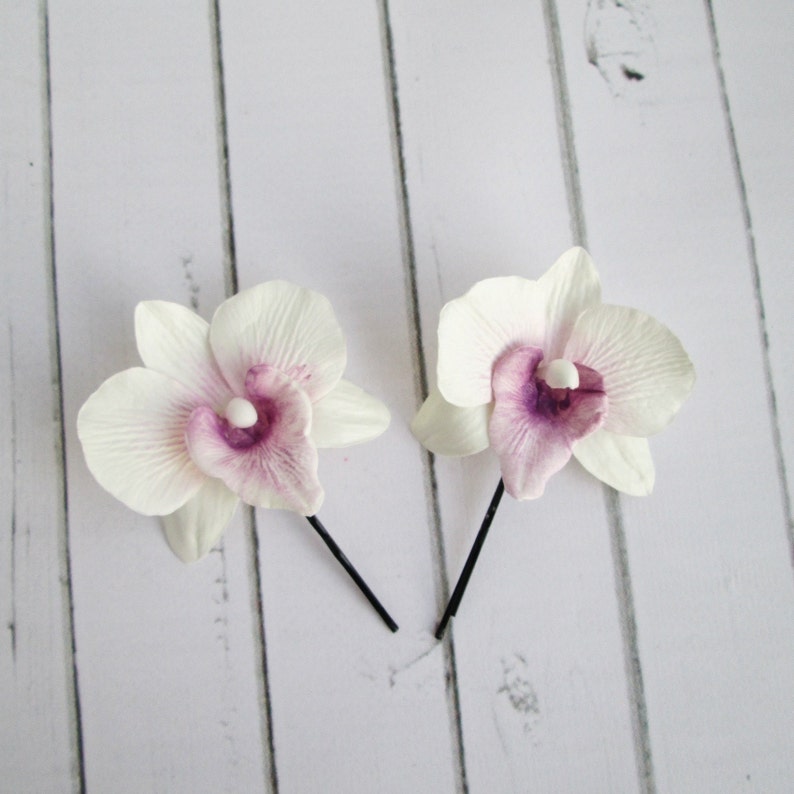 Dendrobium Orchid Hair Pin Purple White Orchid Hairpin | Etsy
