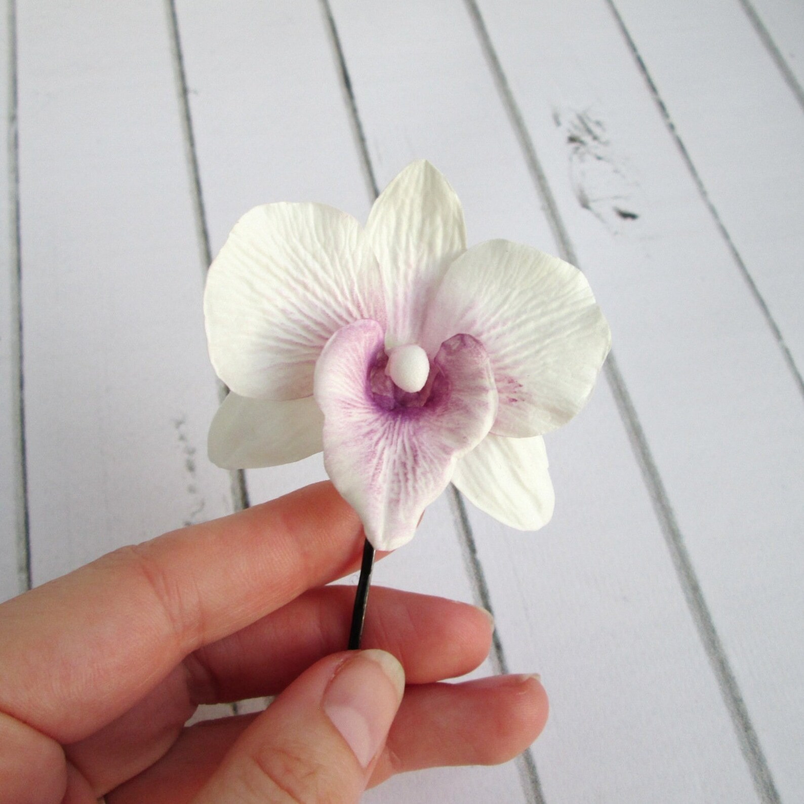 Dendrobium Orchid Hair Pin - Purple White Orchid Hairpin - Wedding Hair ...