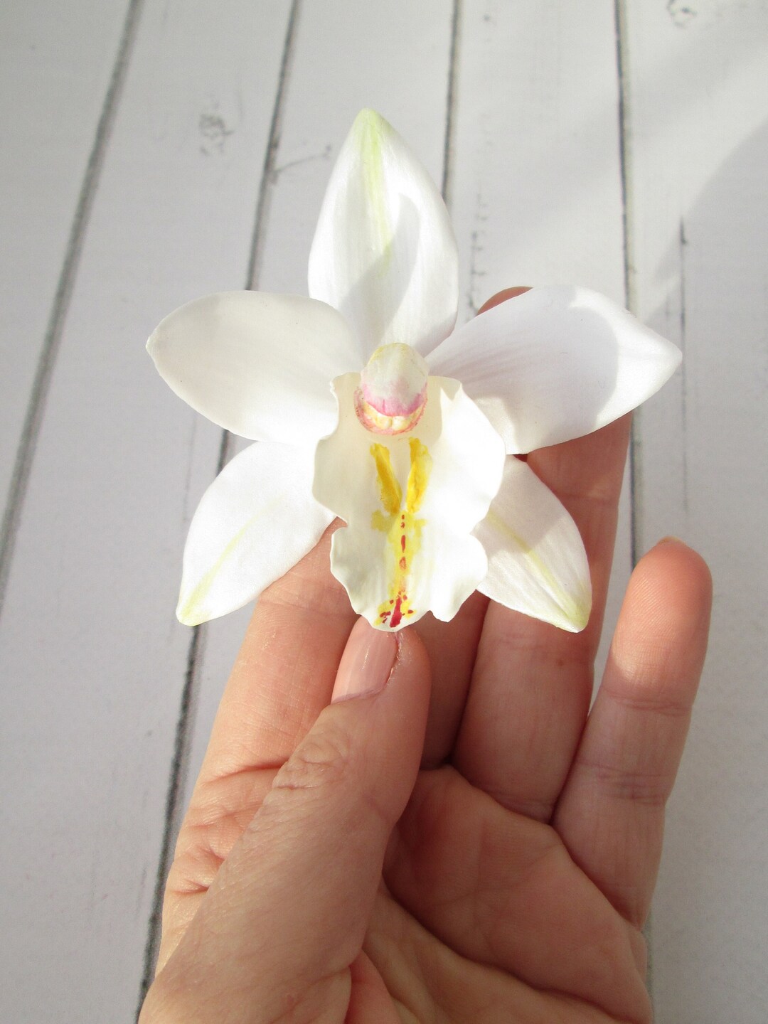 Tropical White Orchid Hair Pin - Cymbidium Orchid Wedding Hair Clip ...