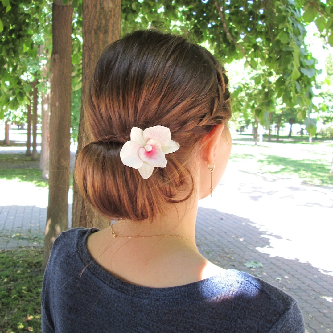 Dendrobium Orchid Hair Pin - Pink White Orchid Hairpin - Wedding Hair ...