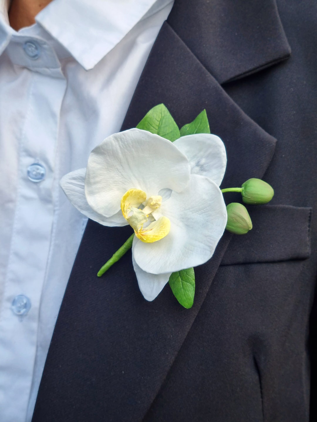 Orchid Brooch - Wedding Boutonniere - Flower Boutonniere - White Orchid ...