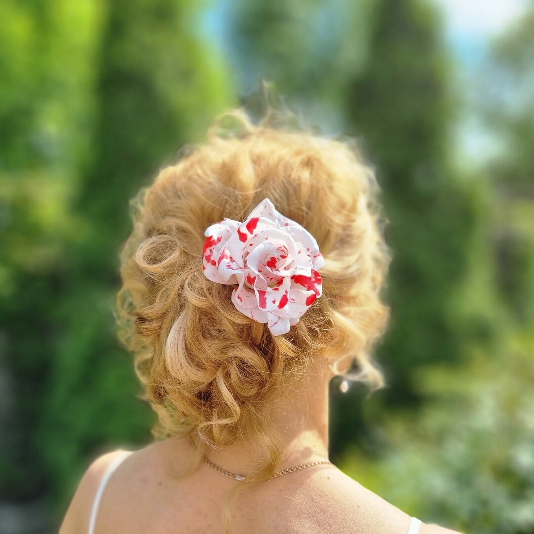 Marble Rose Hair Pin Red White Rose Hair Accessories - Etsy