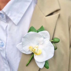 Orchid Brooch - Wedding Boutonniere - Flower Boutonniere - White Orchid ...