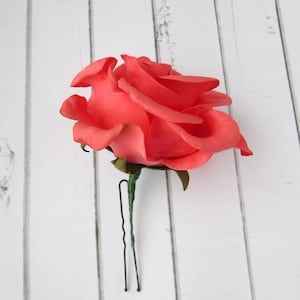 Coral Rose Hairpin - Red Flowers Hair Pin Decoration - Flowers Hair ...