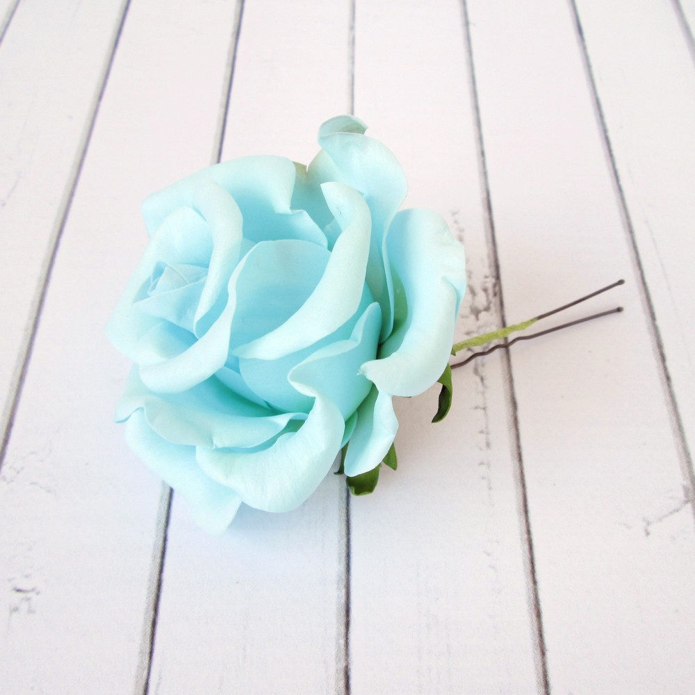 Light Blue Rose Hair Pin Aquamarine Rose Flower Hairpin - Etsy