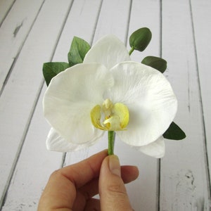 Orchid Brooch - Wedding Boutonniere - Flower Boutonniere - White Orchid ...