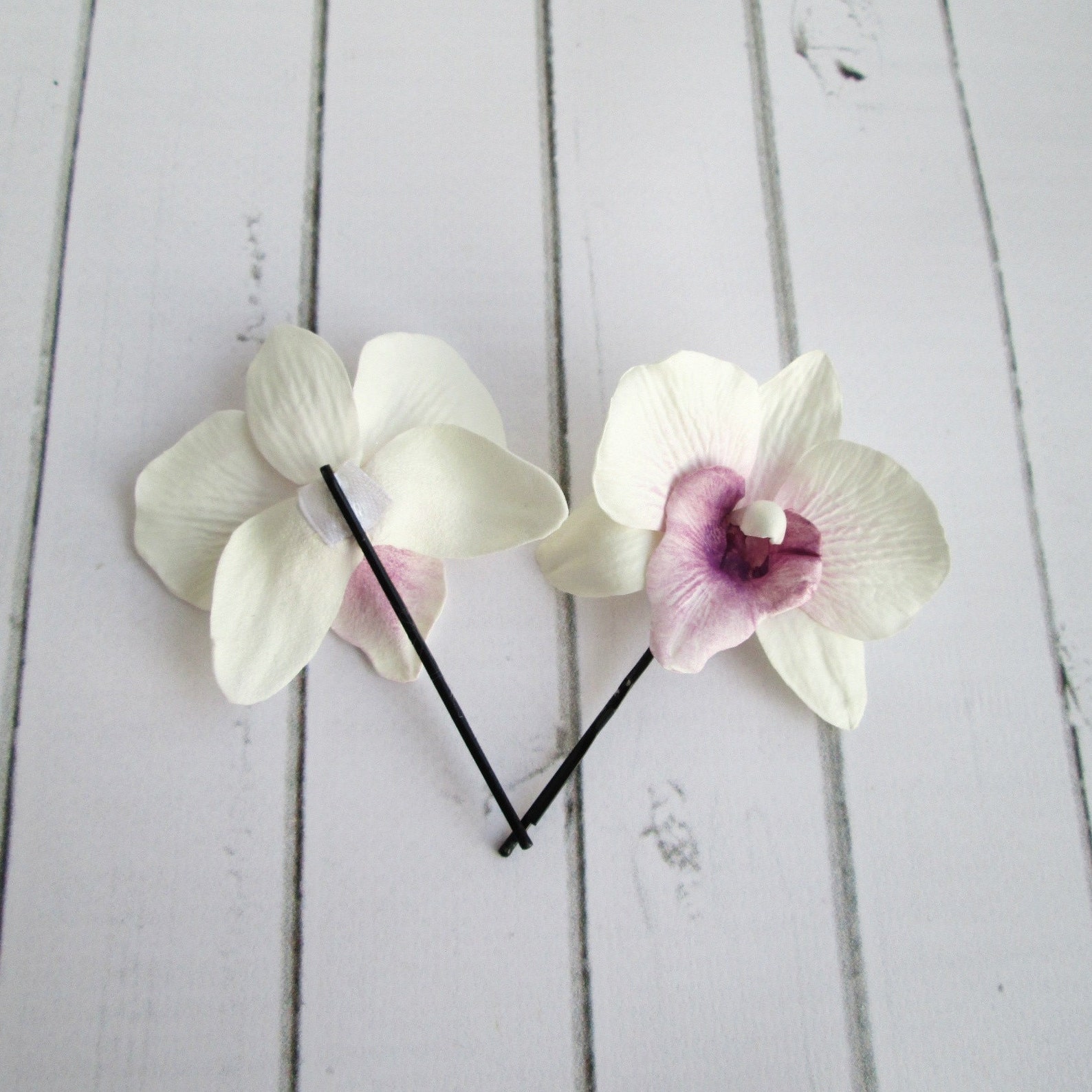 Dendrobium Orchid Hair Pin - Purple White Orchid Hairpin - Wedding Hair ...