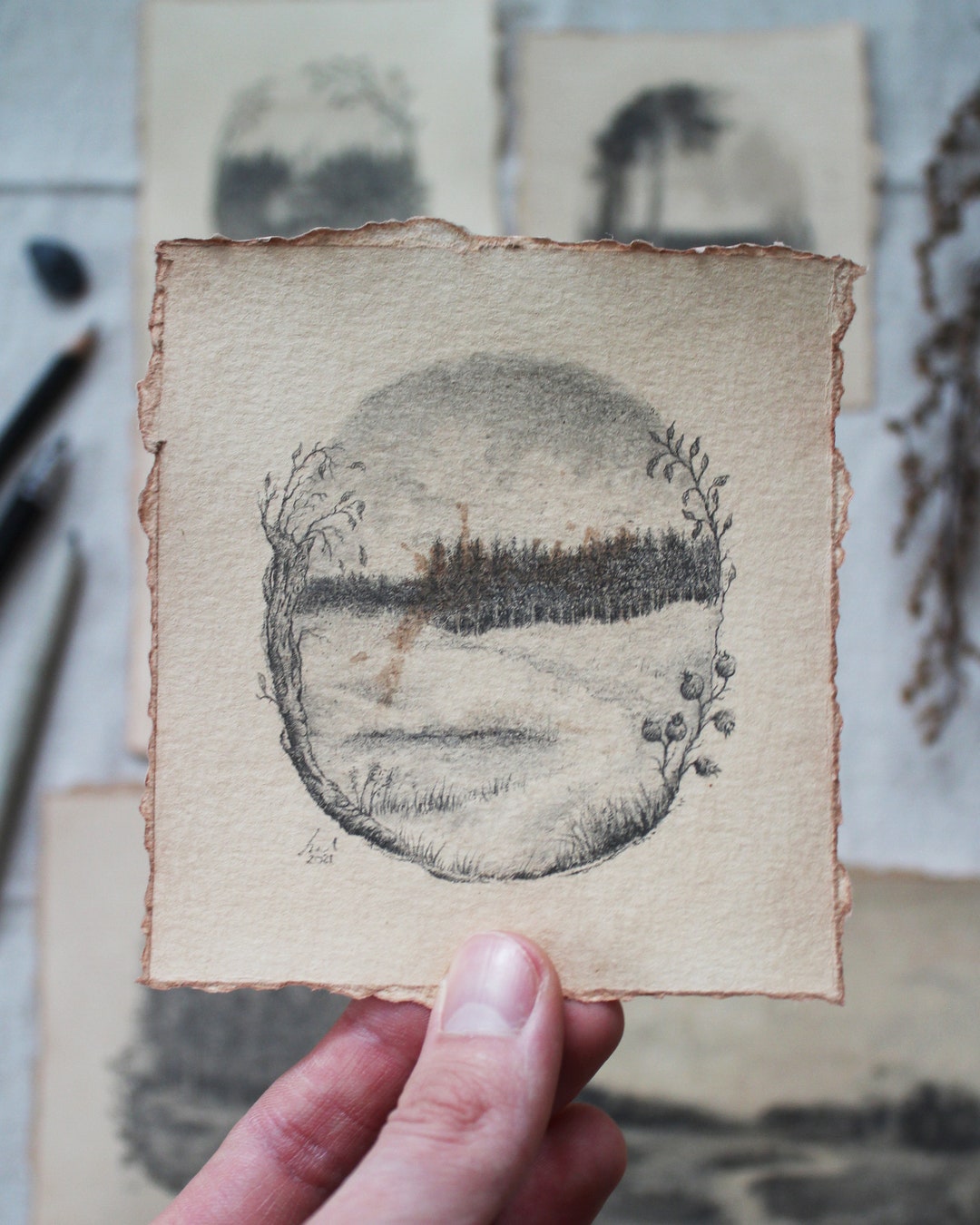 Winterland 4 X 4.5, Original Graphite Drawing, Pencil Drawing ...