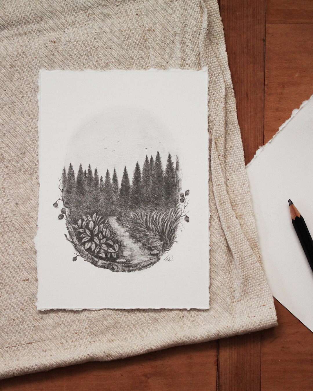 Forest Walk - Original Graphite Drawing, Pencil, Paper, Art ...