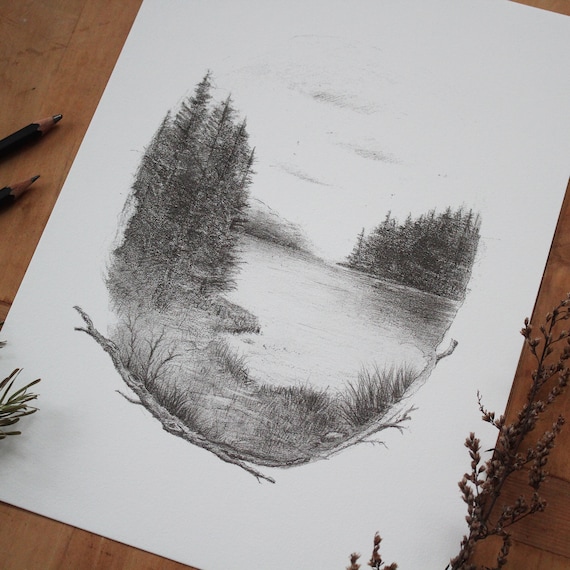 Simple Pencil Landscape Drawing Animals