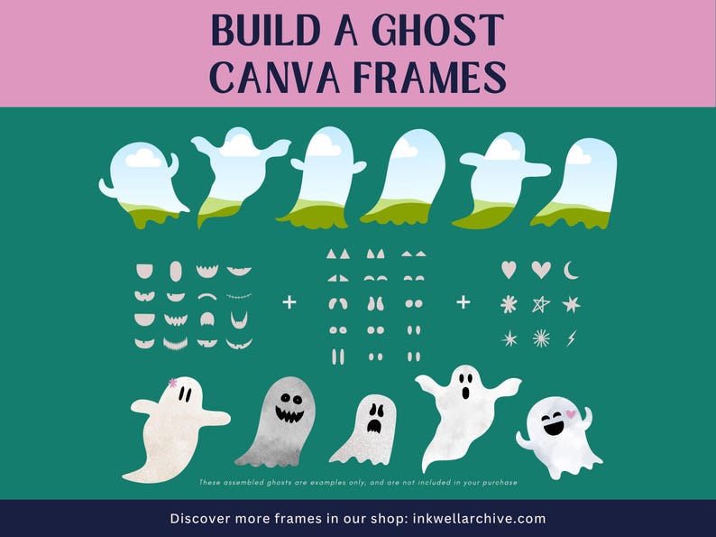 Custom Ghost Pngs From Canva Frames, Cute Ghost Maker Kit, Mix and ...