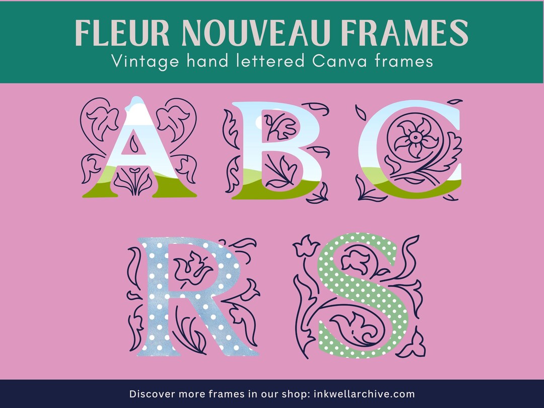 Canva Alphabet Frames, Vintage Blank Doodle Letters, Fillable Uppercase ...