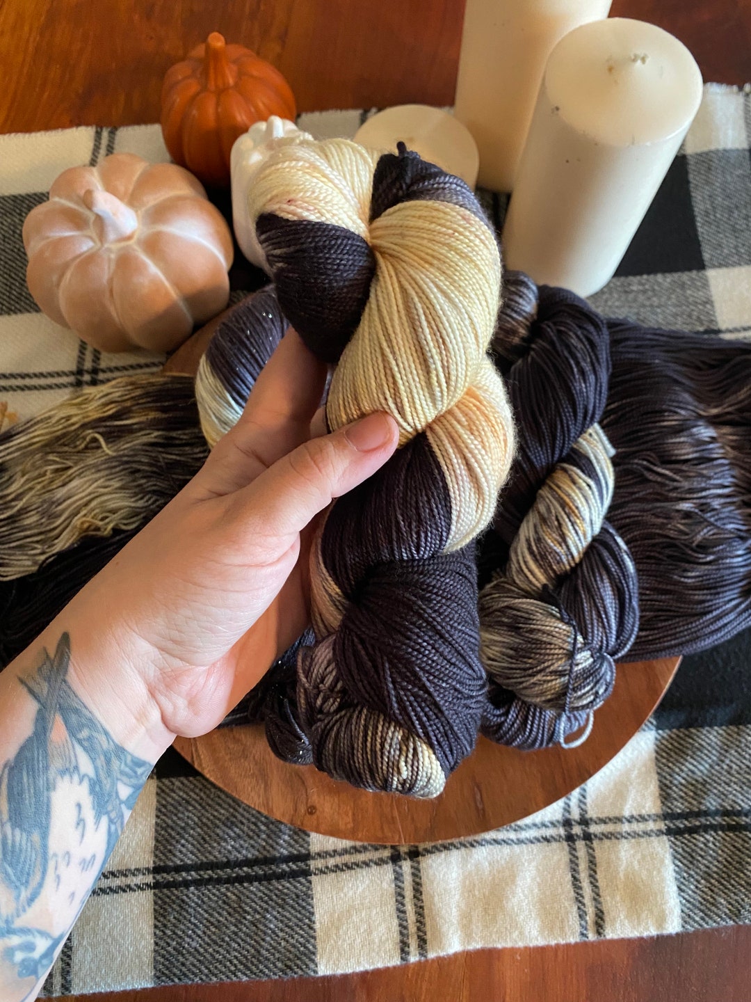 Alice, Black Variegated Yarn, Champagne Variegated Yarn, Hand Dyed Yarn ...