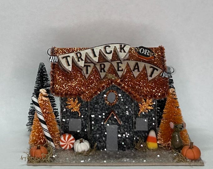 Happy Halloween 'rat Ambush' Display Glitter Fall Putz House - Etsy