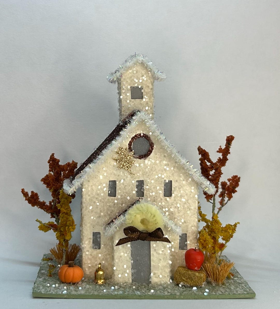 Happy Autumn 'teachers Time' Display Glitter Fall Putz School House - Etsy