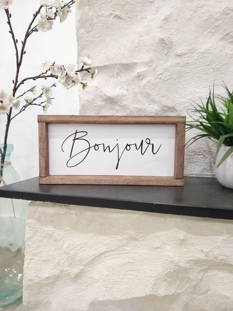Bonjour Sign French Gift Welcome Frenchie Home Decor France Entry Way ...