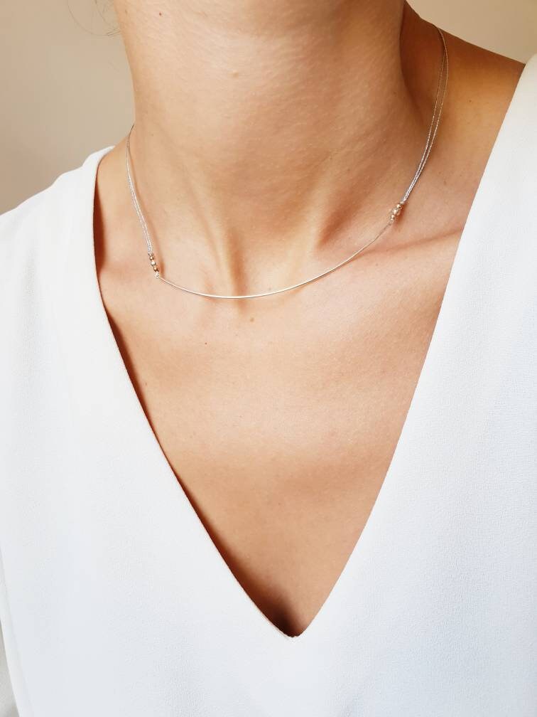 Sterling Silver Tube Center Piece Necklace on Silver Color Lurex Thread ...