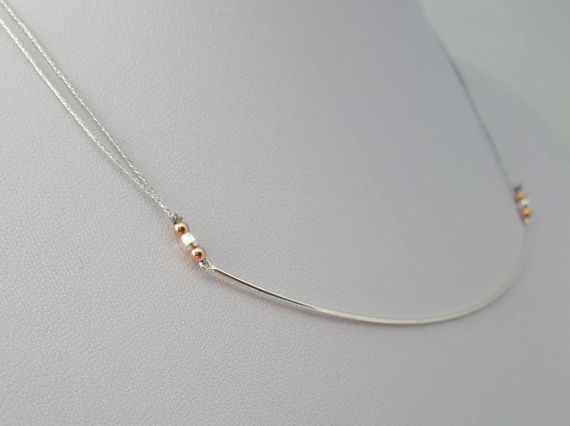 Sterling Silver Tube Center Piece Necklace on Silver Color Lurex Thread ...