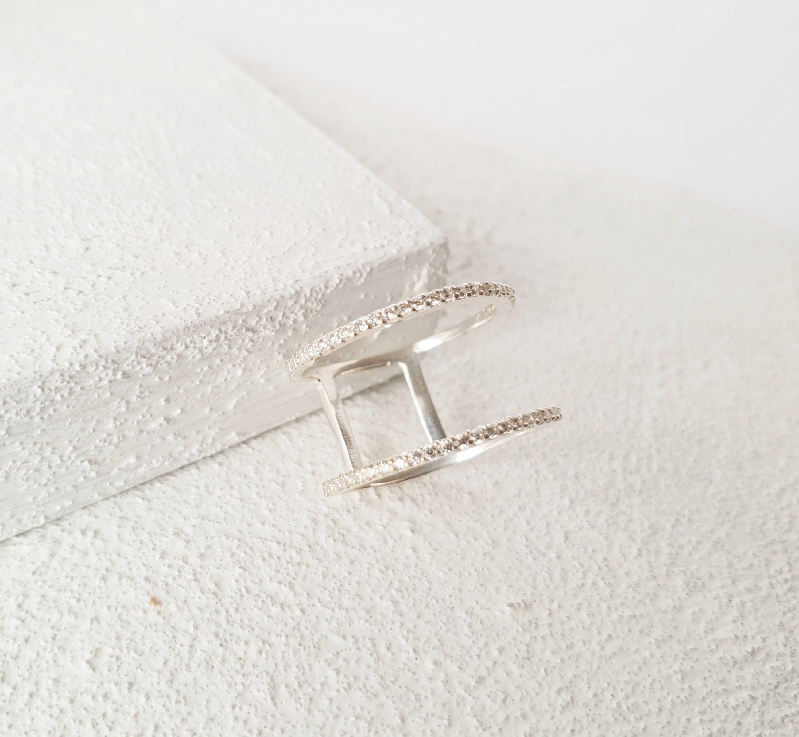 Double band Sterling silver ring/ small zircon ring / Dainty | Etsy