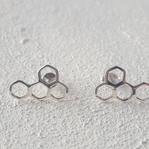 Silver Hexagonal Beecomb Earrings/ Geometric Sterling Silver Post ...