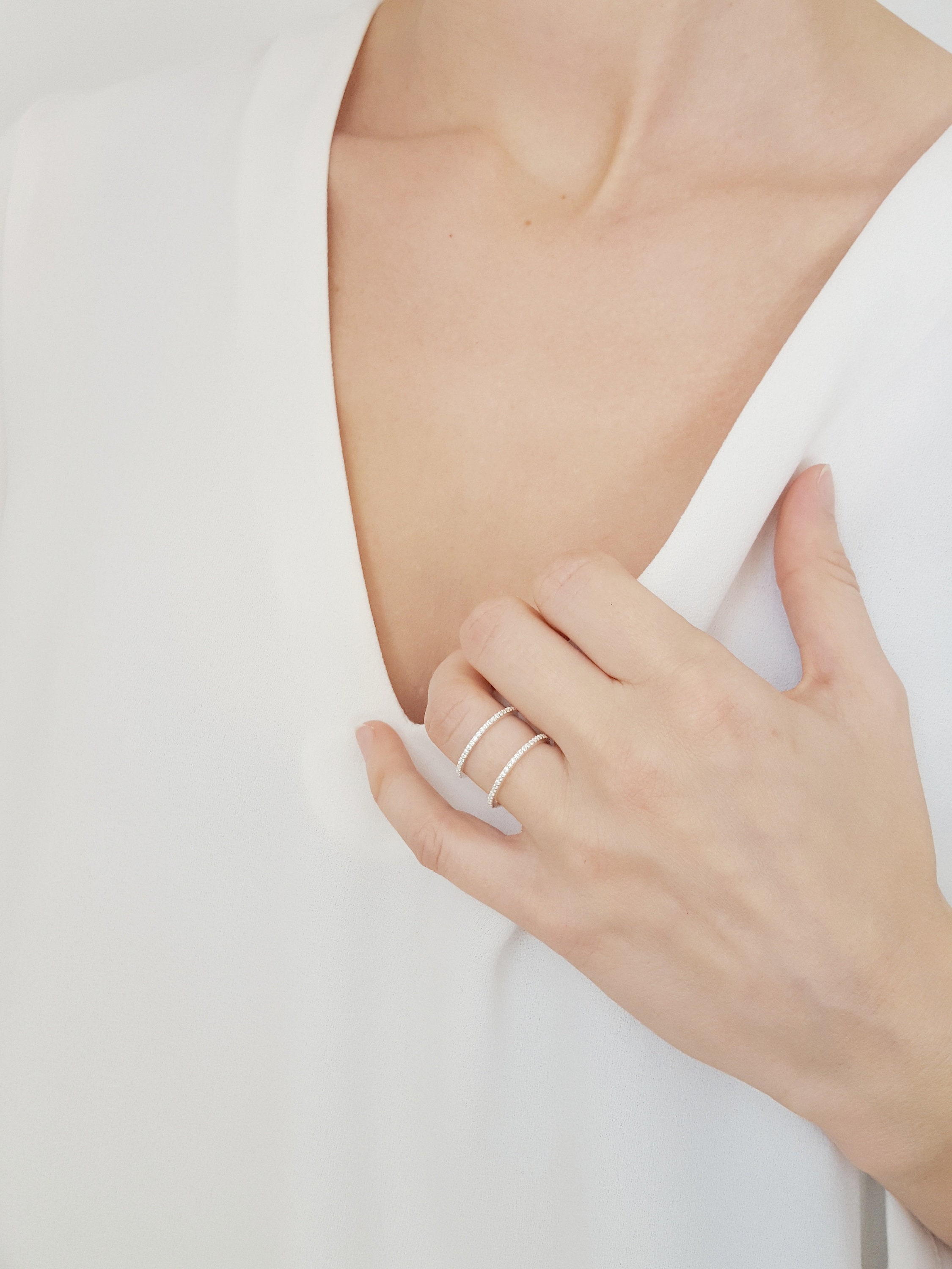 Double band Sterling silver ring/ small zircon ring / Dainty | Etsy