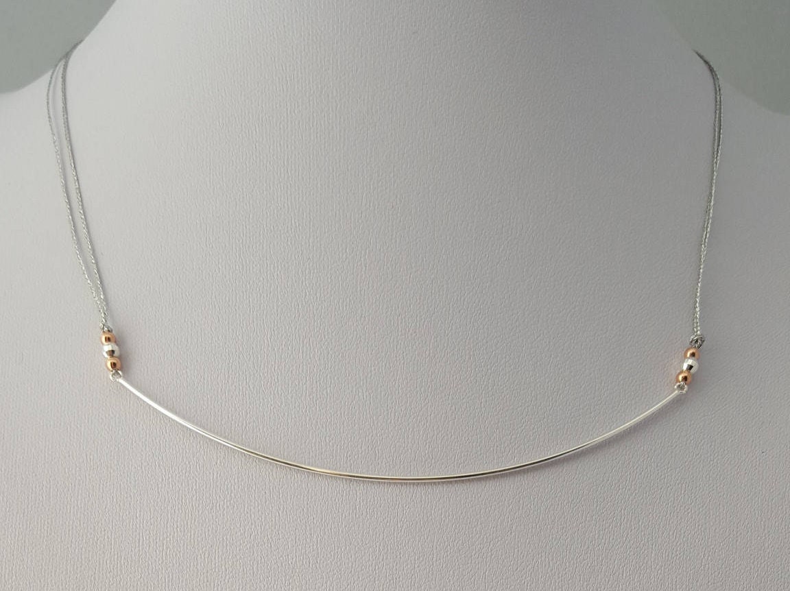 Sterling Silver Tube Center Piece Necklace on Silver Color Lurex Thread ...