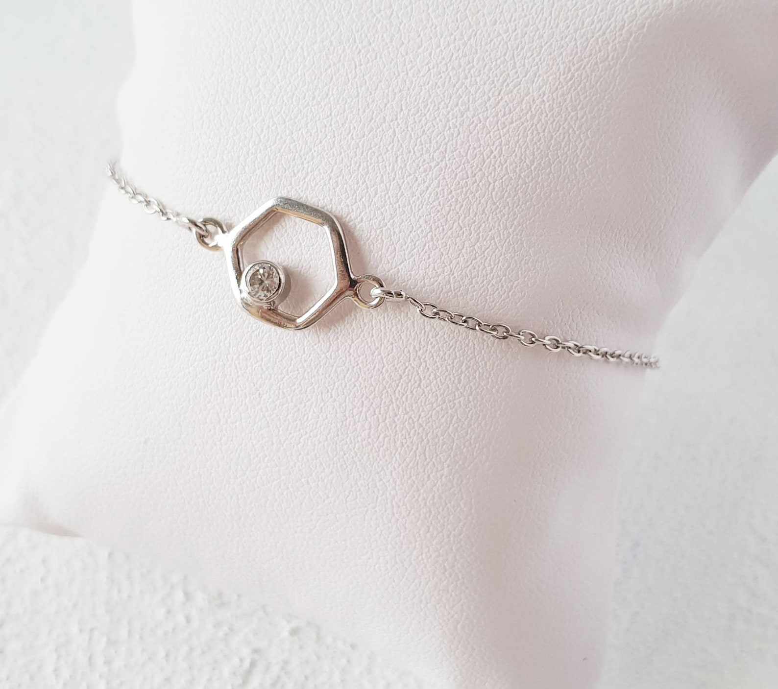 Silver Hexagon Geometric Bracelet/ Sterling Silver Chain Bracelet With ...