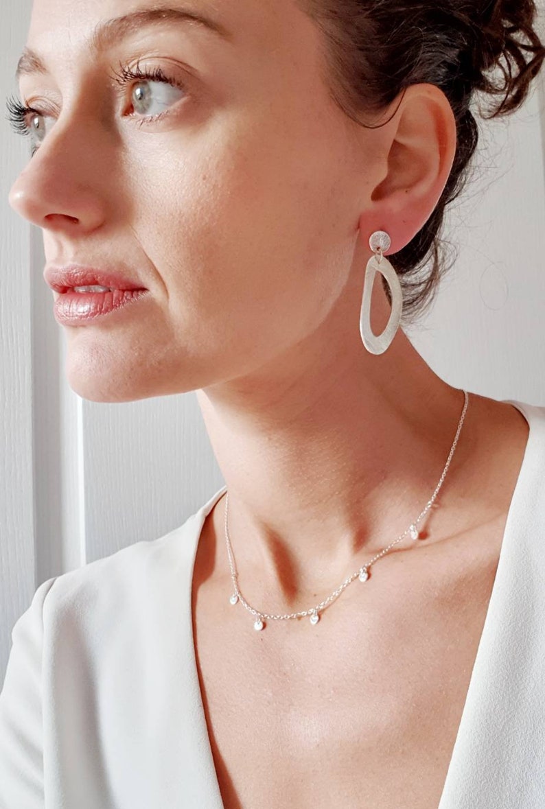 Statement Abstract Shape Silver Earrings/ Organic Dangle Earrings ...