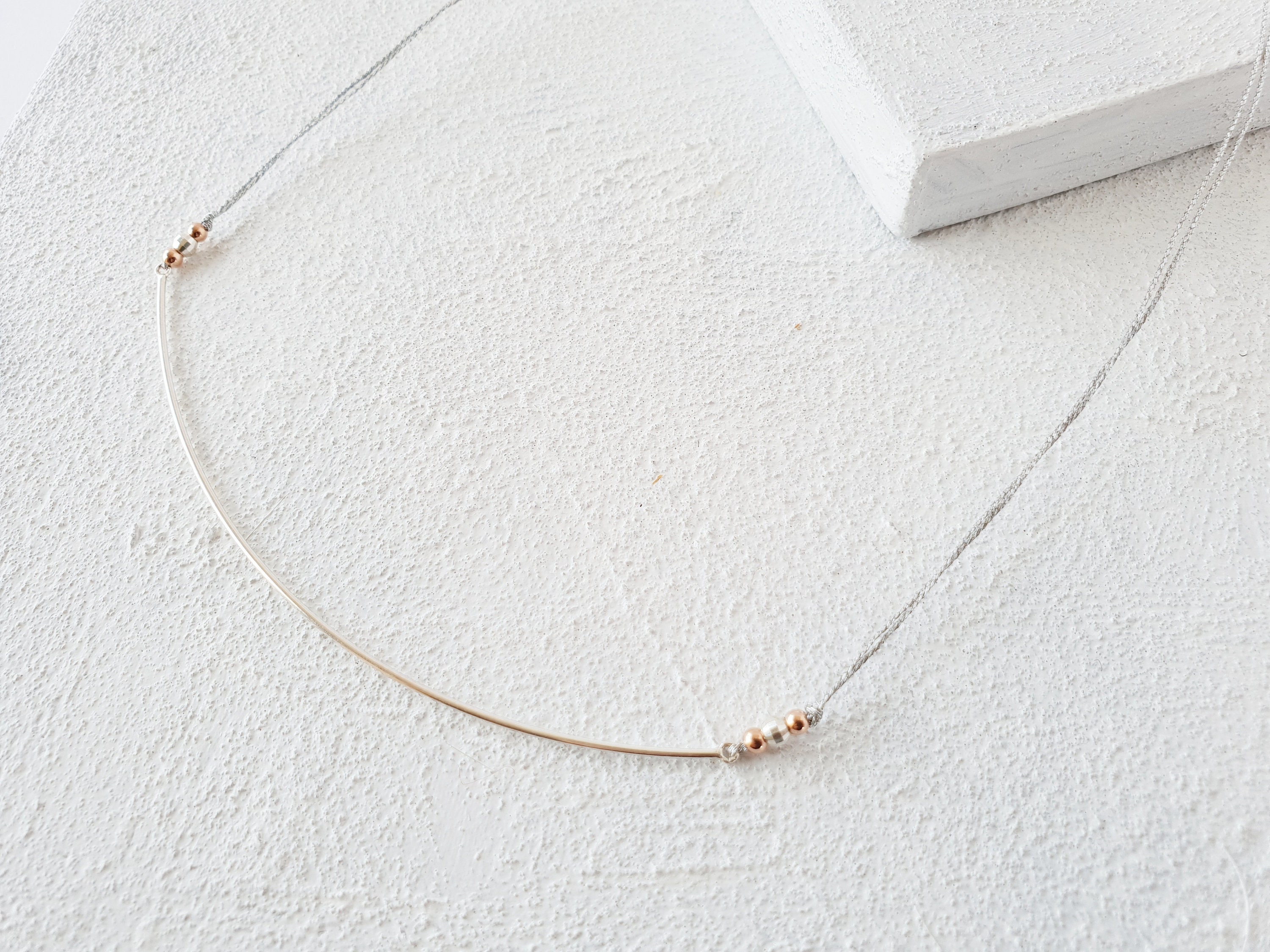 Sterling Silver Tube Center Piece Necklace on Silver Color Lurex Thread ...