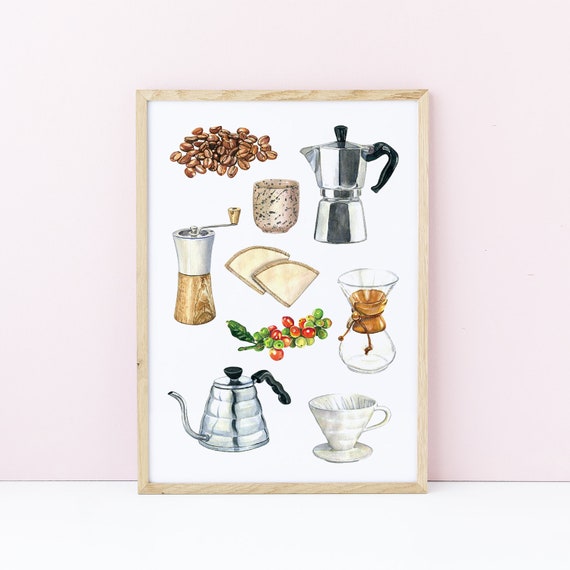 Pour Over Coffee Poster Print Cafe Wall Art Barista Gift Kitchen Decor ...