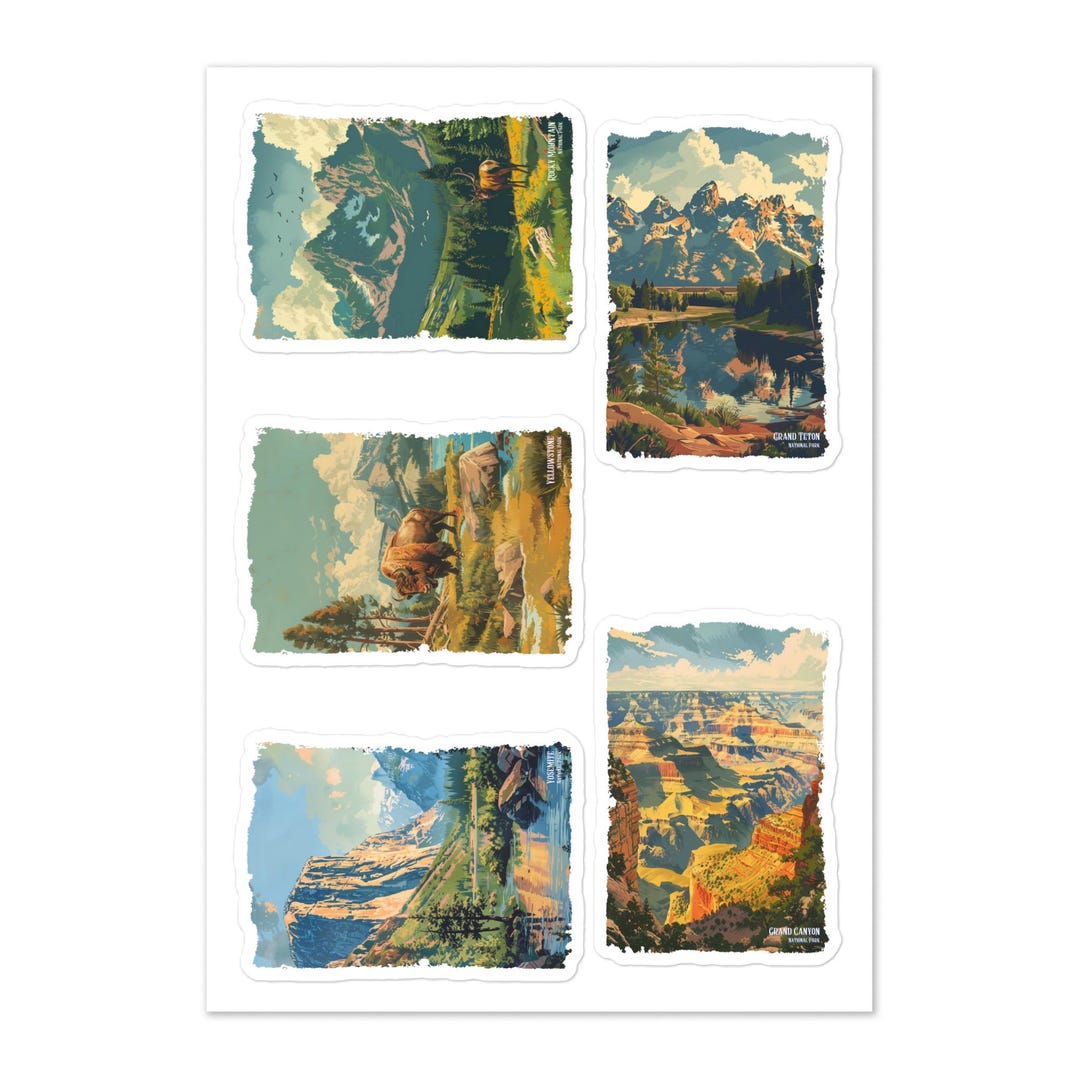 Classic National Parks 5 Sticker Bundle Vintage Travel Poster Design ...