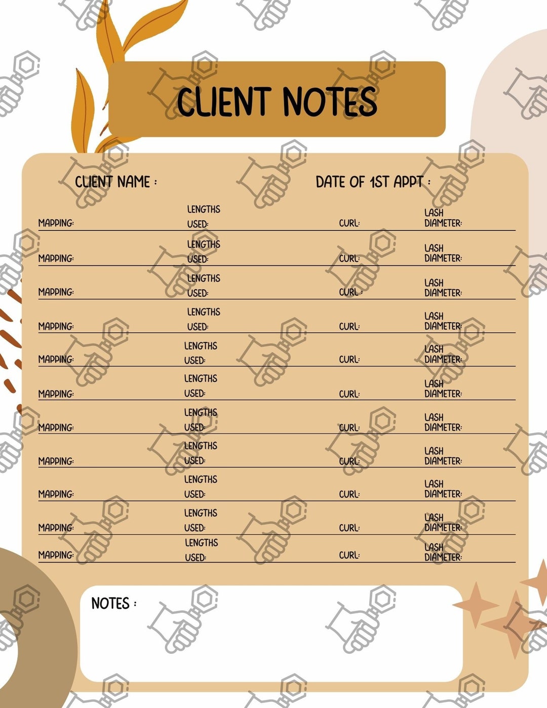 Eyelash Extension Client Notes Template Digital Download Hair Stylist ...