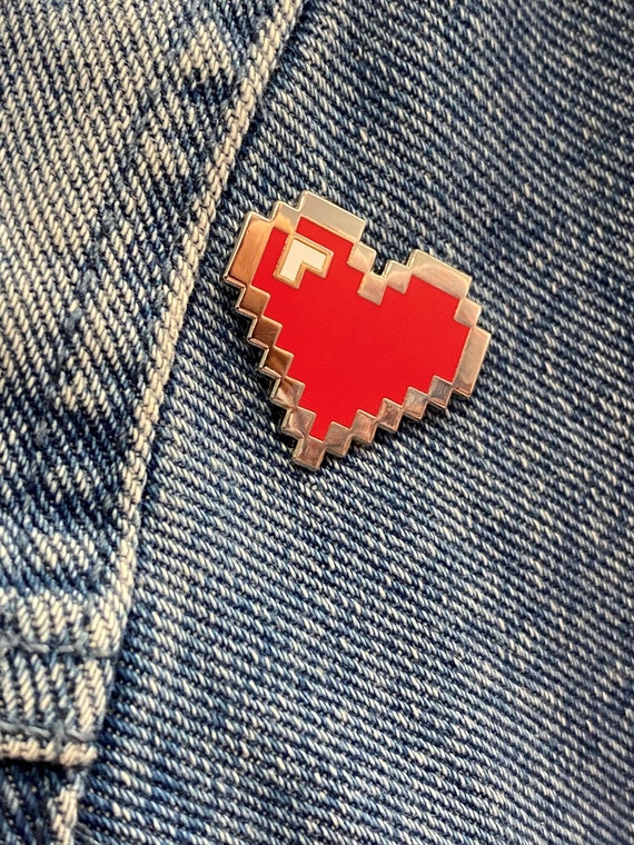 Pixel Heart Pin Badges Various Designs Sparkly Glitter Red - Etsy