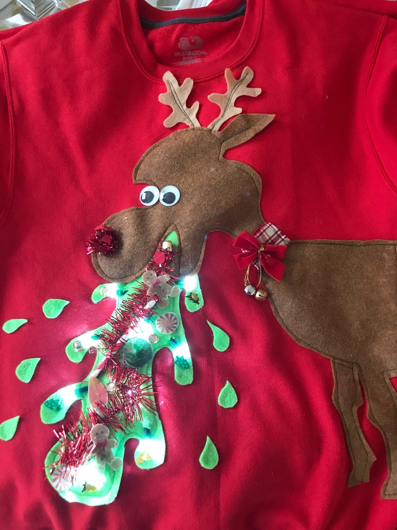 Ugly Christmas Sweater Barfing Reindeer On Front And Pooping Etsy