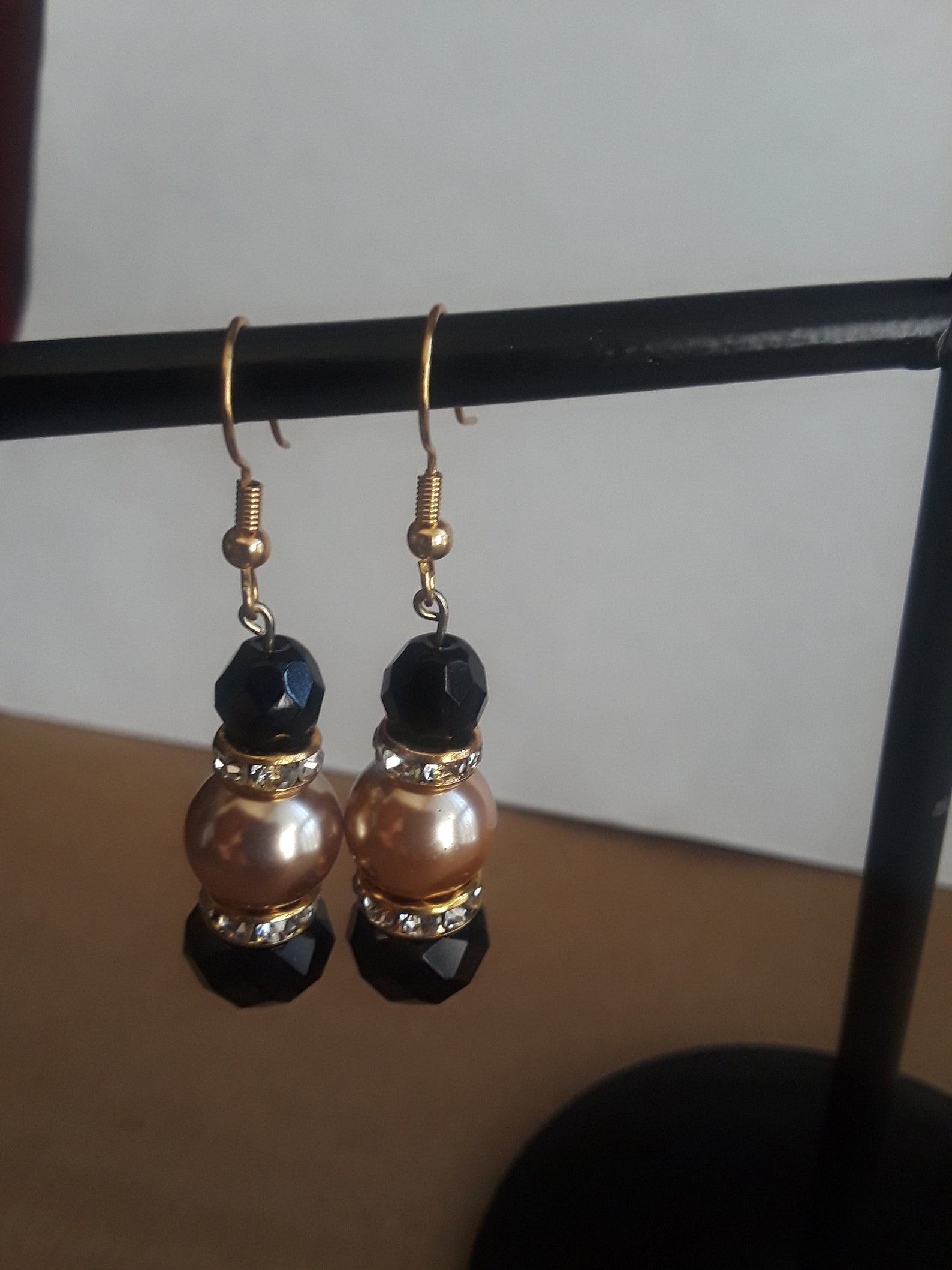 Black and Gold Beaded Dangle Earrings, Black and Gold Earrings, Formal ...