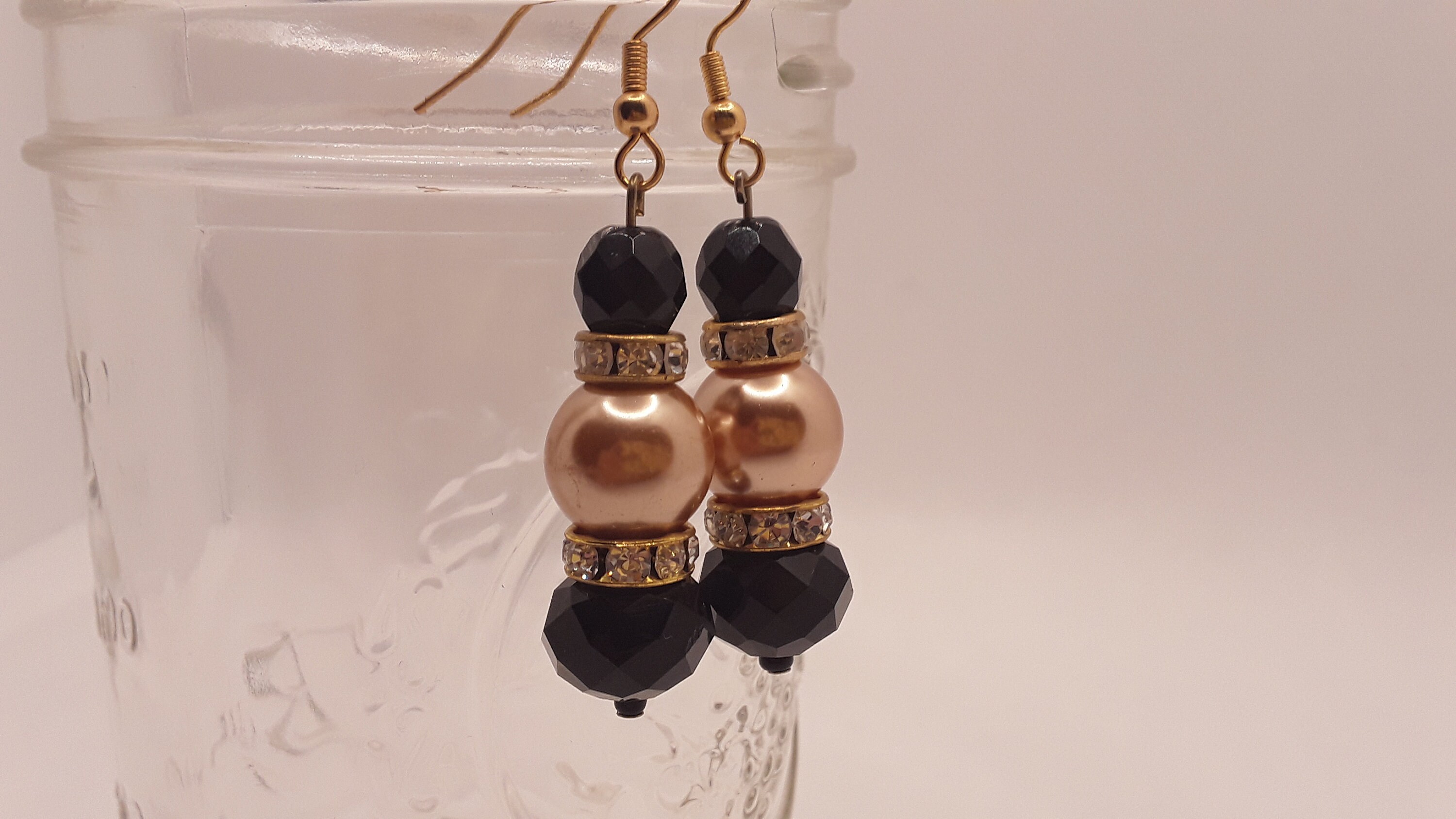 Black and Gold Beaded Dangle Earrings, Black and Gold Earrings, Formal ...