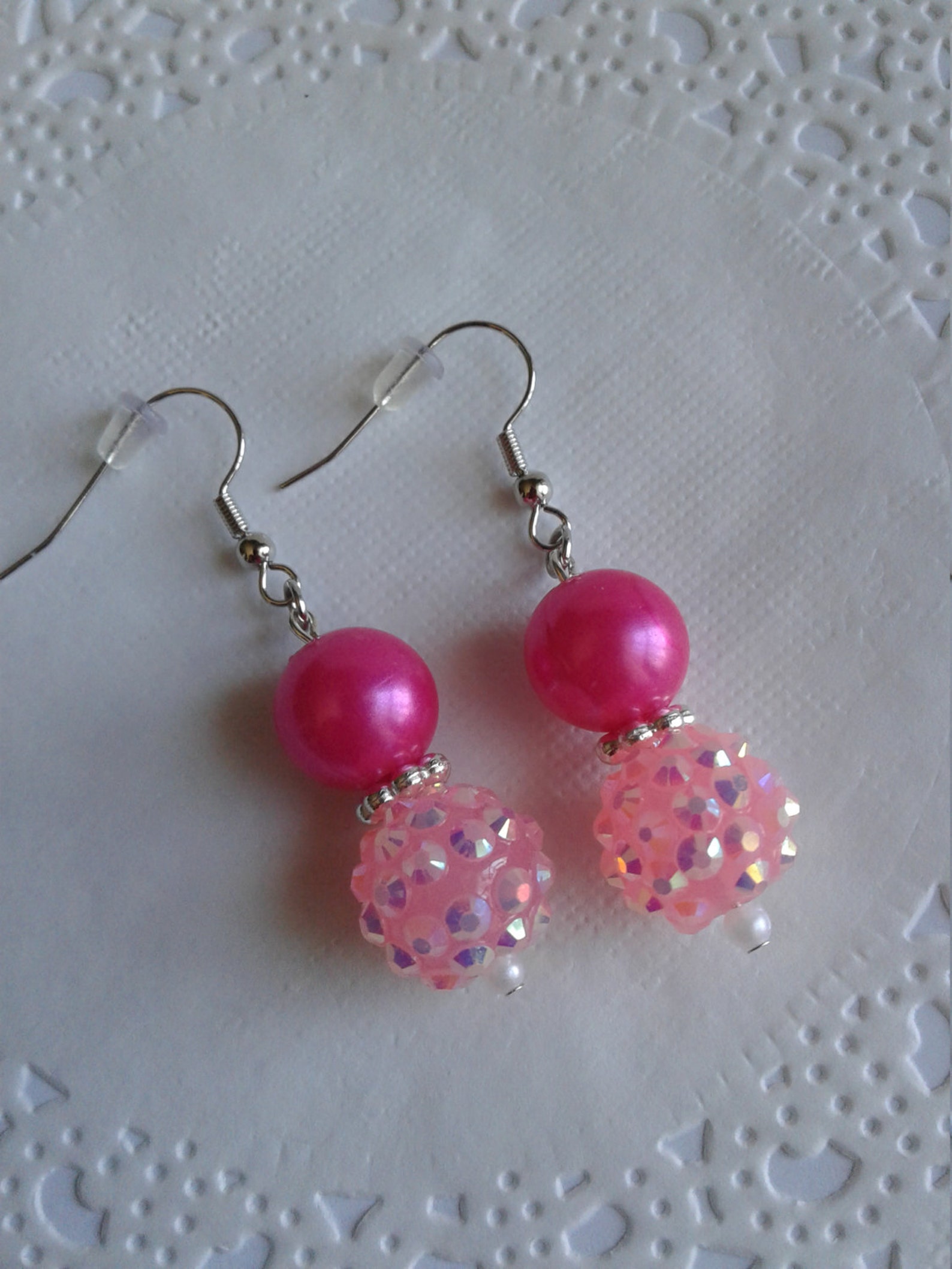 Pink Beaded Dangle Earring and Bracelet Set, Pink Pearl Earrings and ...