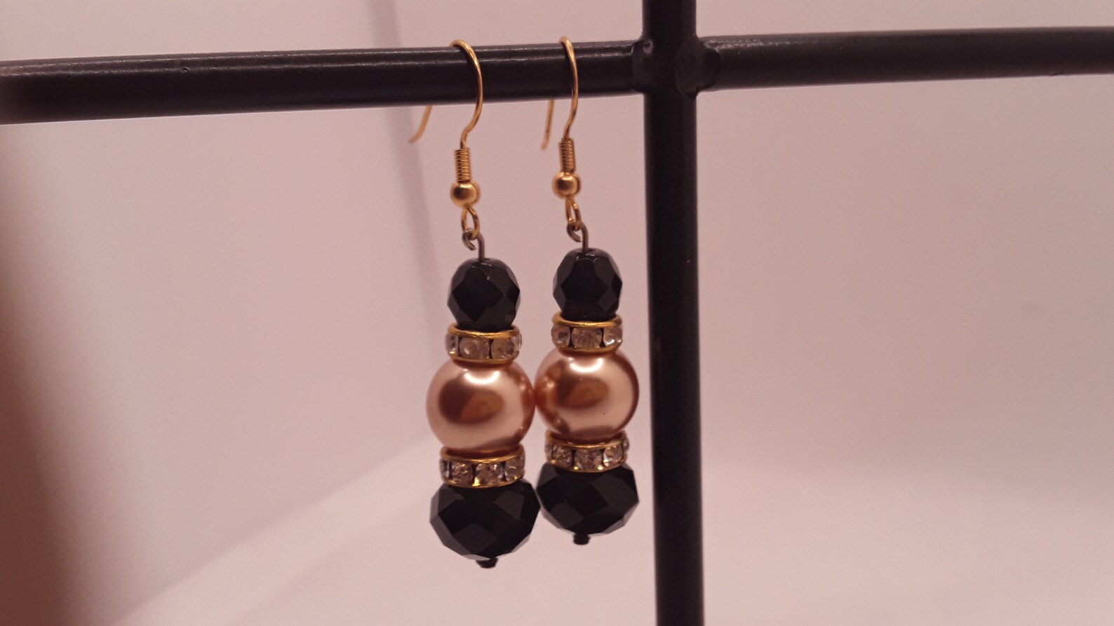 Black and Gold Beaded Dangle Earrings, Black and Gold Earrings, Formal ...