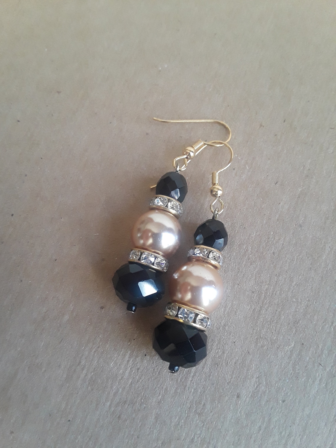 Black and Gold Beaded Dangle Earrings, Black and Gold Earrings, Formal ...
