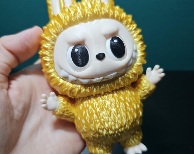 3d Gold Labubu Inspired Figure Doll Monster - Etsy