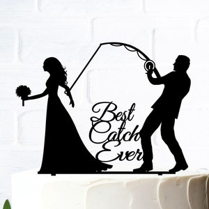 Groom Pulling Bride Wedding Cake Topper, Best Catch Ever, Groom ...