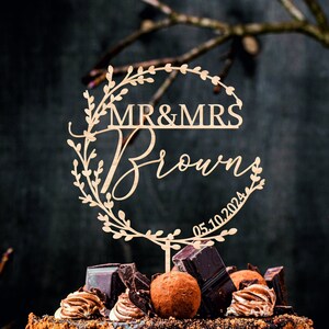 Wreath Wedding Cake Topper, Personalized Wood Cake Topper, Anniversary ...