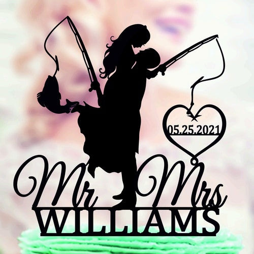 Groom Pulling Bride Wedding Cake Topper Hooked for Life - Etsy