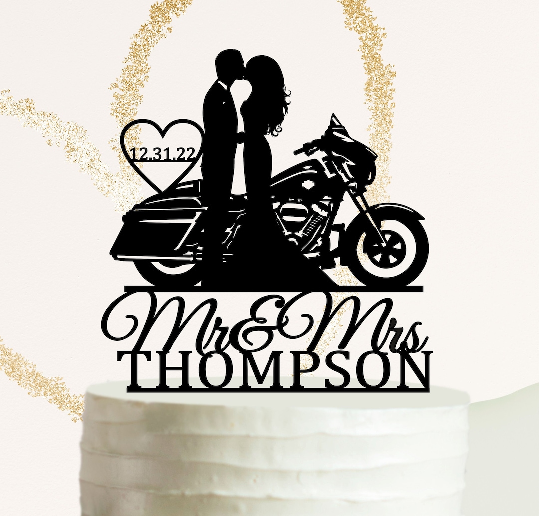 Personalized Motorcycle Wedding Cake Topper: Harley Davidson Street ...