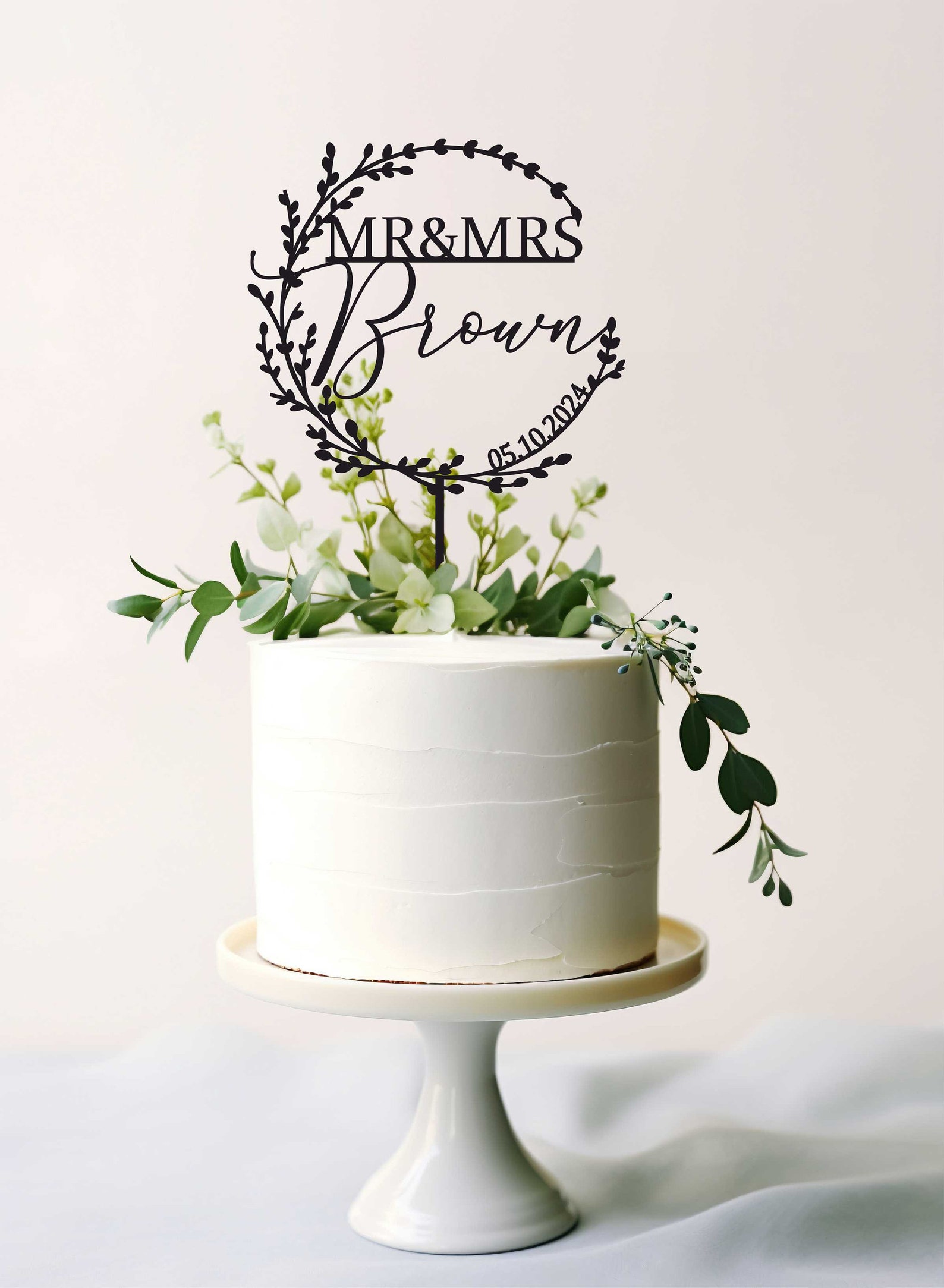 Wreath Wedding Cake Topper, Personalized Wood Cake Topper, Anniversary ...