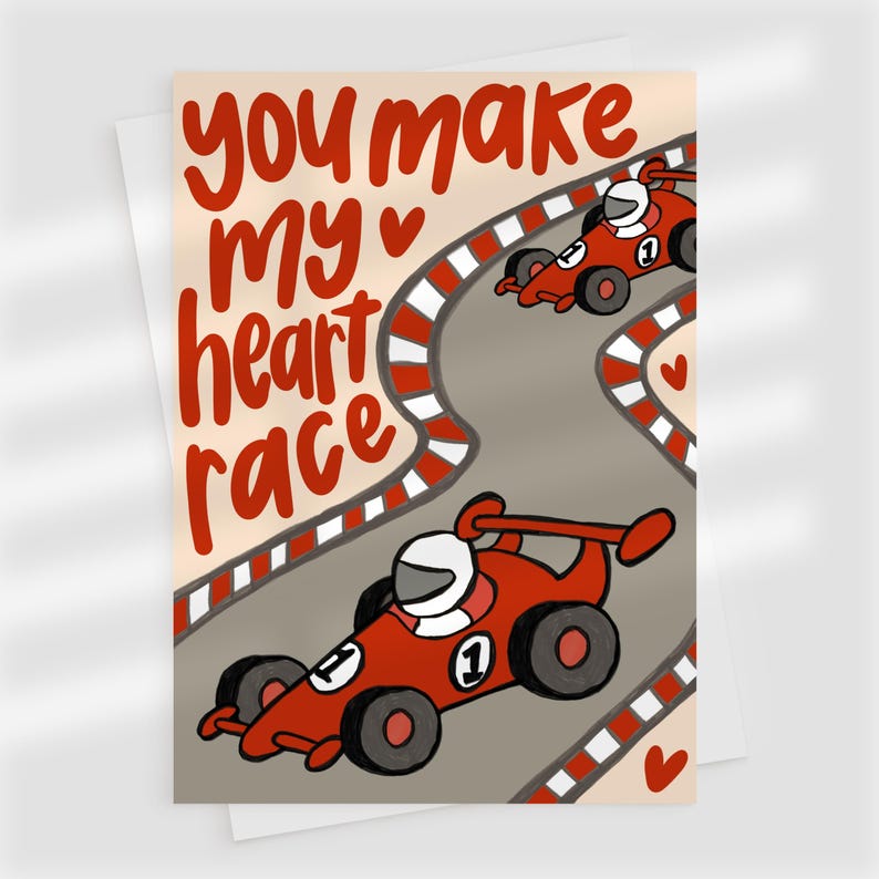 Racing Valentine’s Day Card – You Make My Heart Race – F1 Card – Design ...
