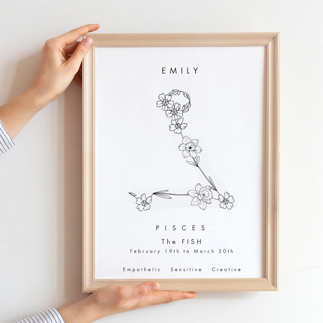 Personalised Zodiac Sign Constellation Print/birth Month Flower Print ...