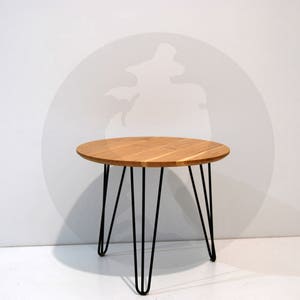 Solid Oak Round Side Table with Hairpin Metal Black Legs / | Etsy